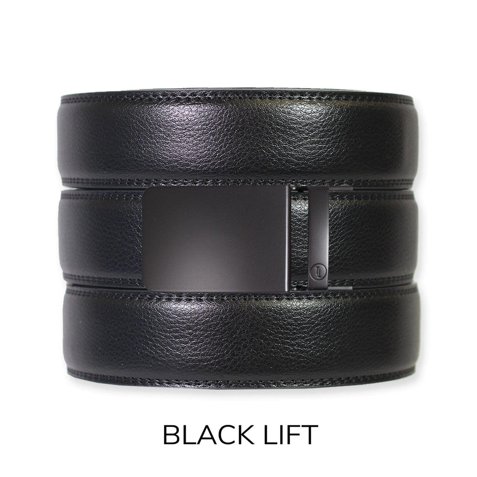 Black Leather Ratchet Belt & Buckle Set - Tough Apparel