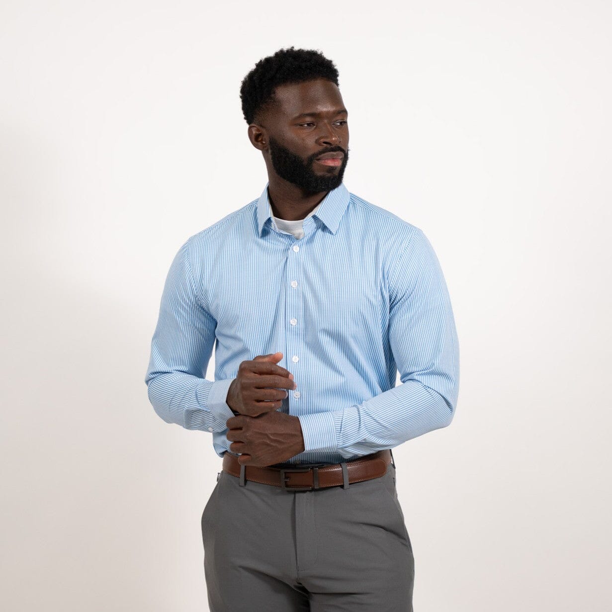Hustle Sport Shirt - Long Sleeve - Light Blue Banker Stripe – Tough Apparel